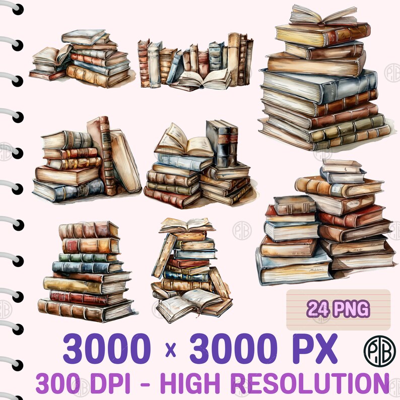 Watercolor Books PNG, Painted Book Clip Art Portrait, Reading Clipart ...