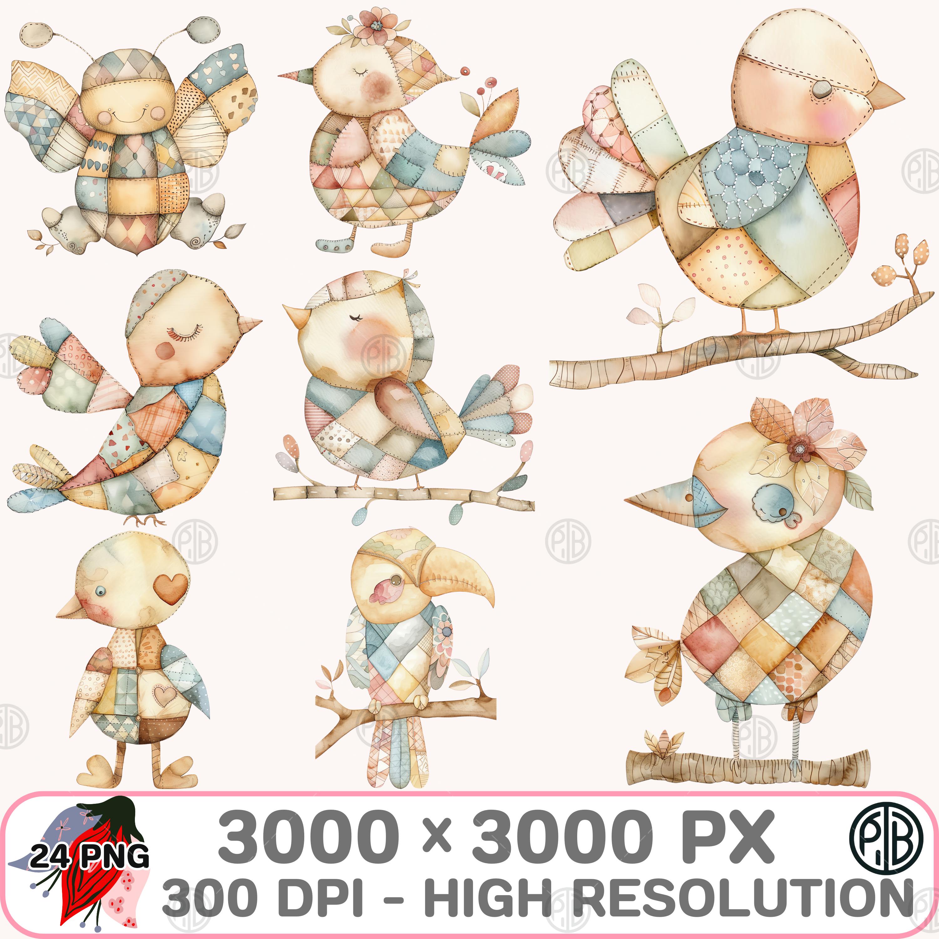 Watercolor Patchwork Animals PNG, Butterfly Clip Art, Bird Clipart, Bee ...
