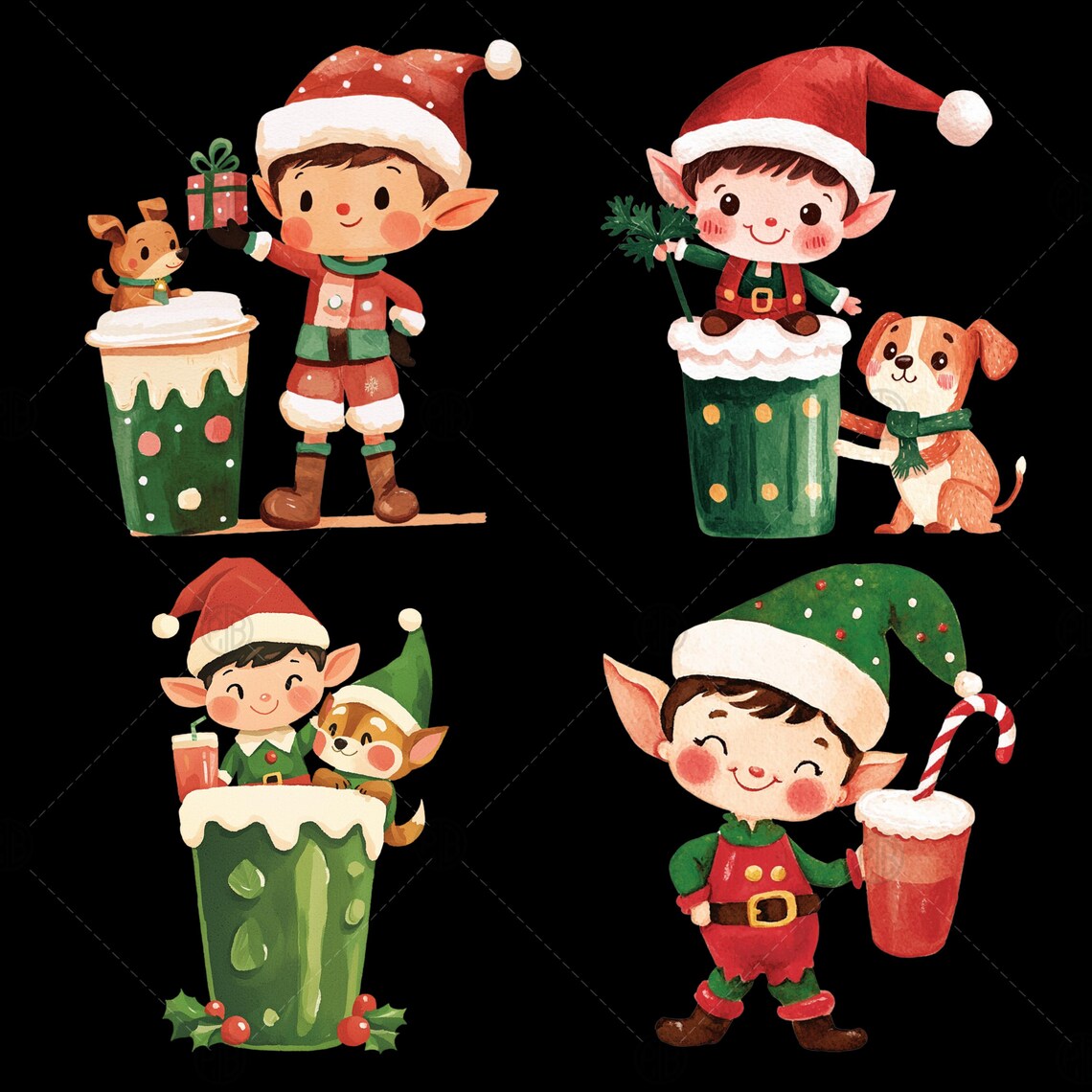 Watercolor Christmas Elf Arrival Letters PNG, Festive Holiday Clip Art ...