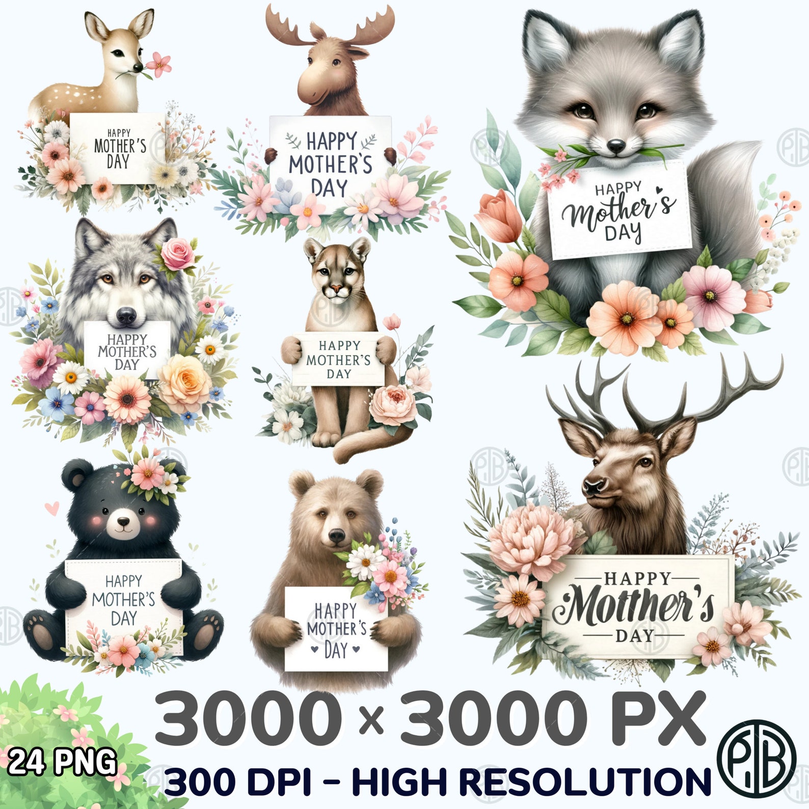 Watercolor Mothers Day Animals PNG, Cute Happy Mother's Day Clipart ...