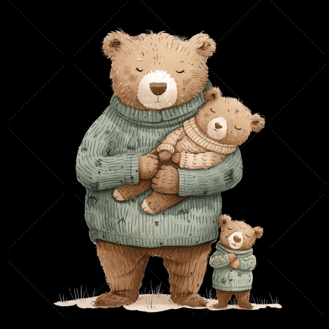 Watercolor Father Bear PNG, Father's Day Clipart, Heartwarming Papa ...