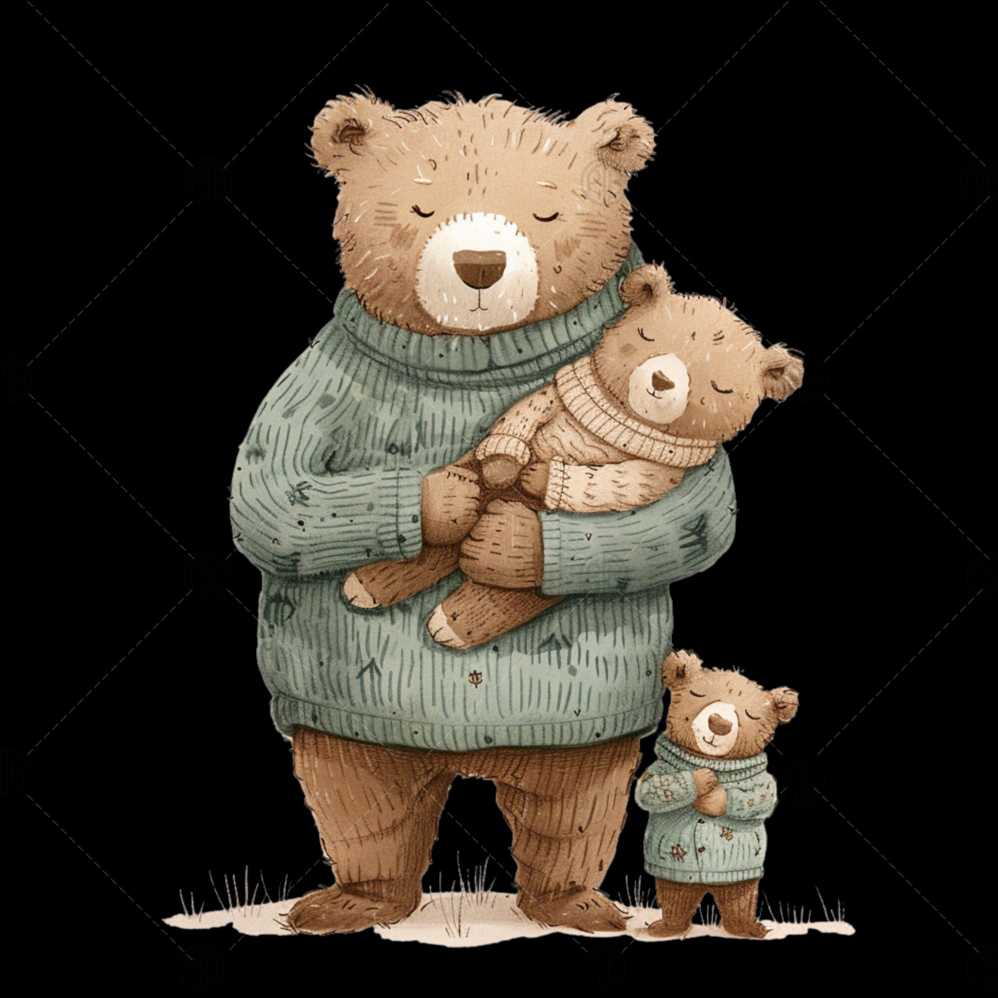 Watercolor Father Bear PNG, Father's Day Clipart, Heartwarming Papa ...