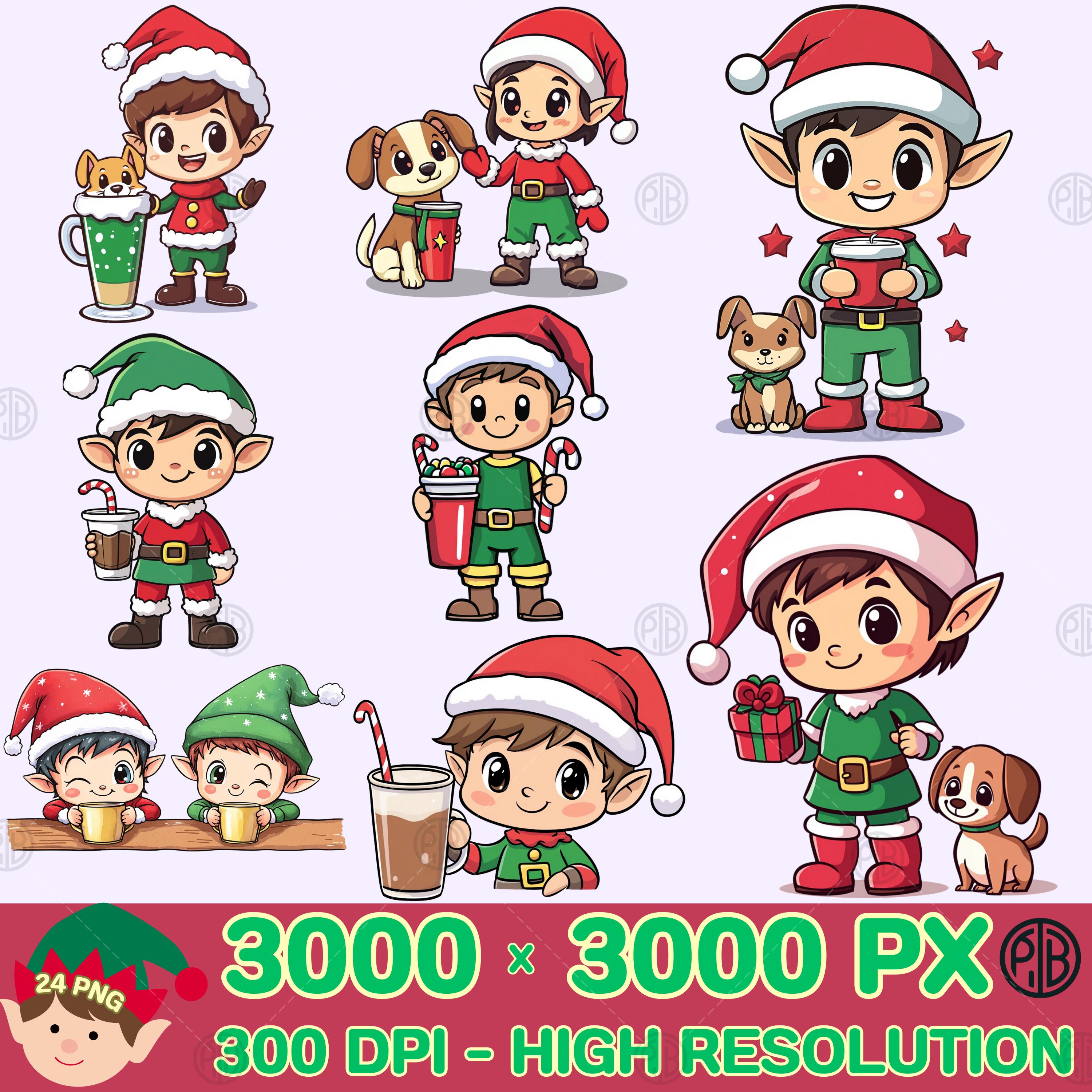 Watercolor Cheeky Christmas Elf and Puppy PNG, Festive Holiday Clip Art ...