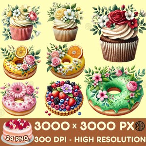 Watercolor Floral Desserts PNG, Cupcake Flower Clip Art, Cake Clipart ...