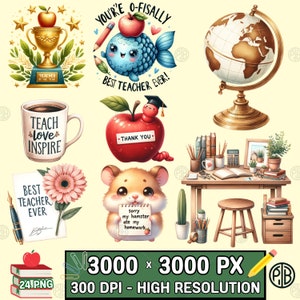 Watercolor Teacher Appreciation PNG, Classroom Clip Art, Educational ...