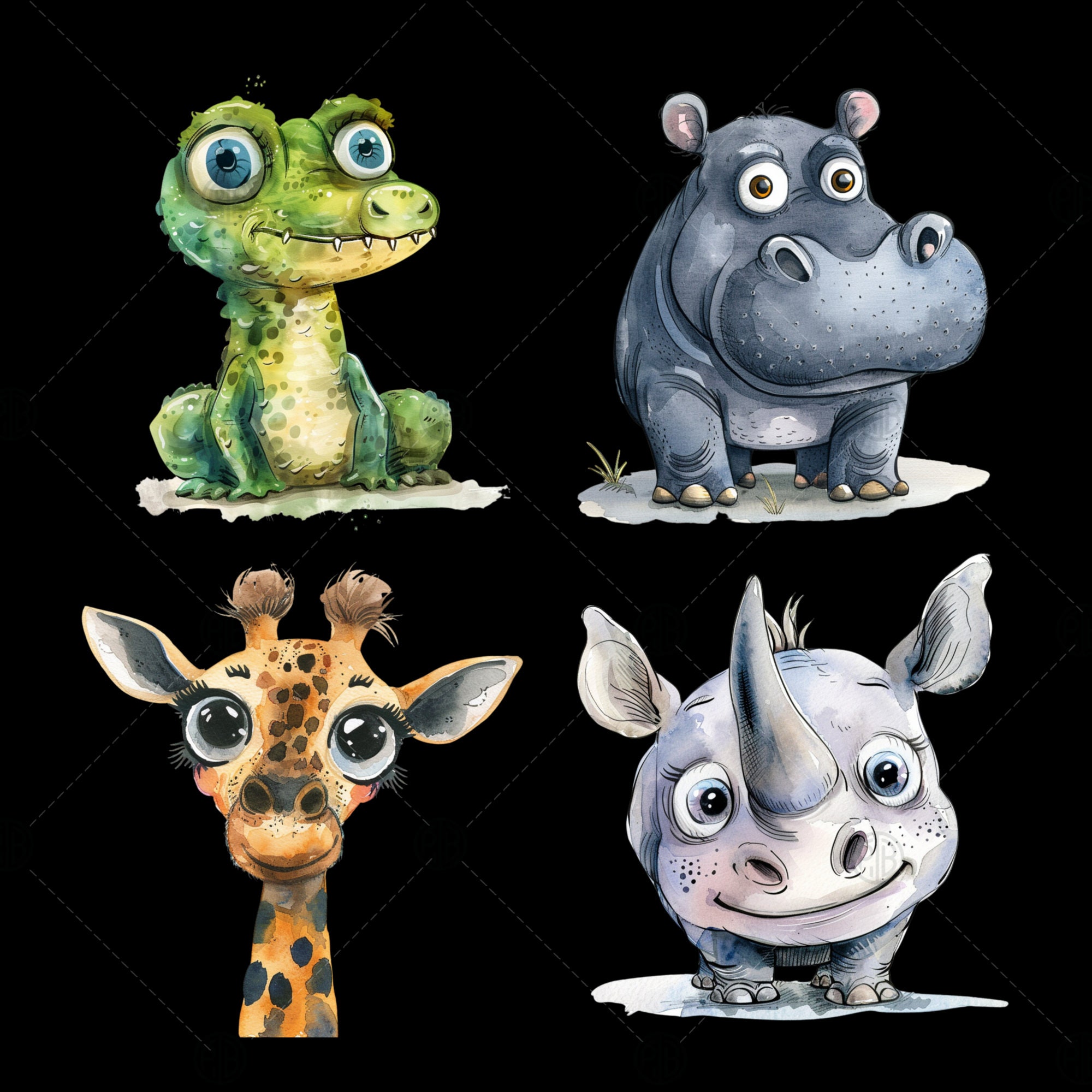 Watercolor Quirky Safari Animals PNG, Silly Wild Animal Clip Art ...