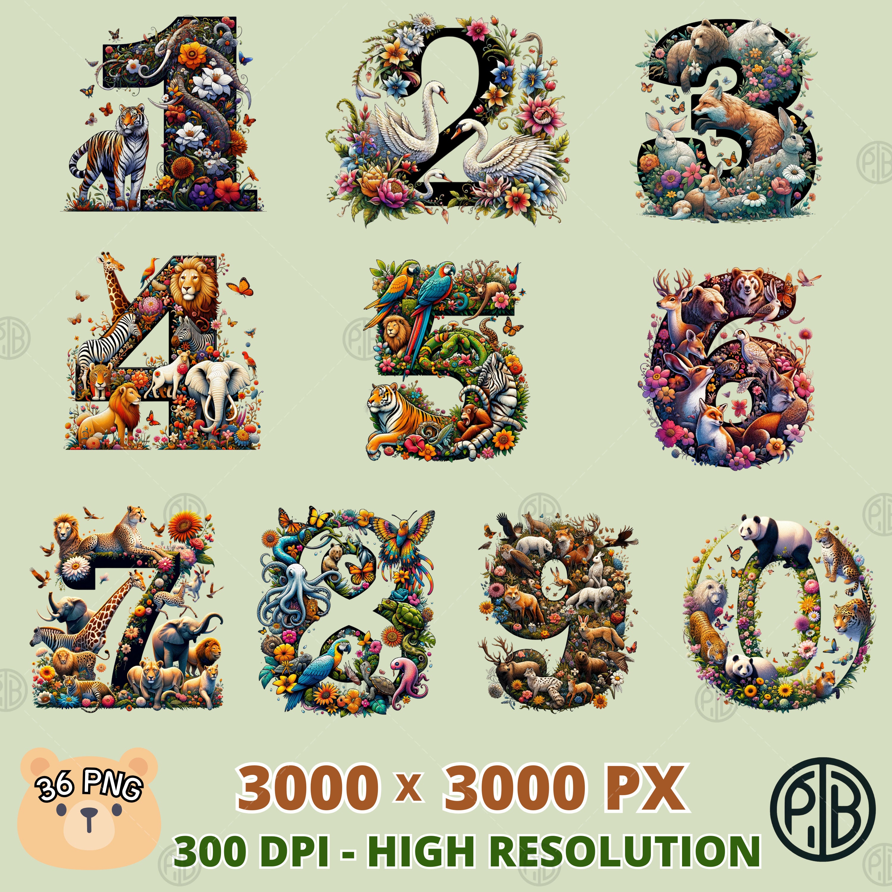 Watercolor Alphabet & Number Wild Animals Clipart, Safari Animal Forest ...