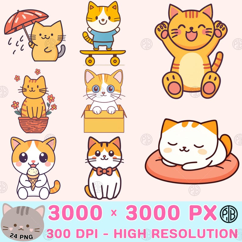 Watercolor Cute Kitten PNG, Cute Happy Cartoon Cat Clip Art, Kawaii ...