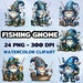 Watercolor Fishing Gnome Clipart, Cute Fisherman Gnomes PNG, Fly ...