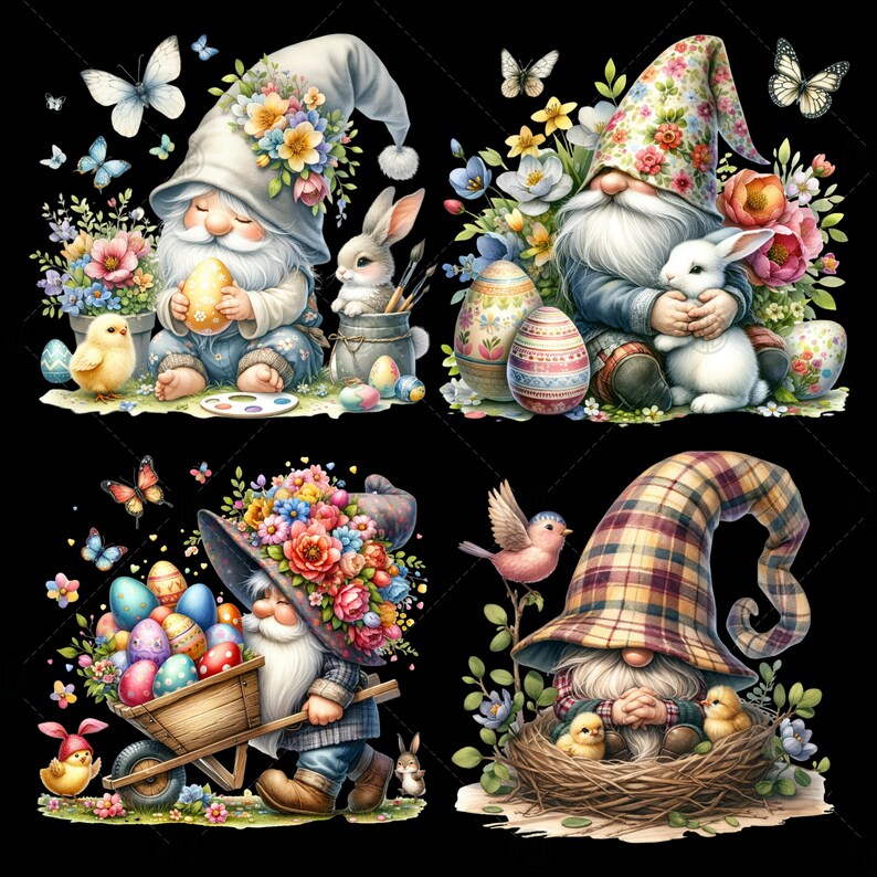 Watercolor Easter Gnome Clipart, Cute Gnomes With Bunny & Chick PNG ...