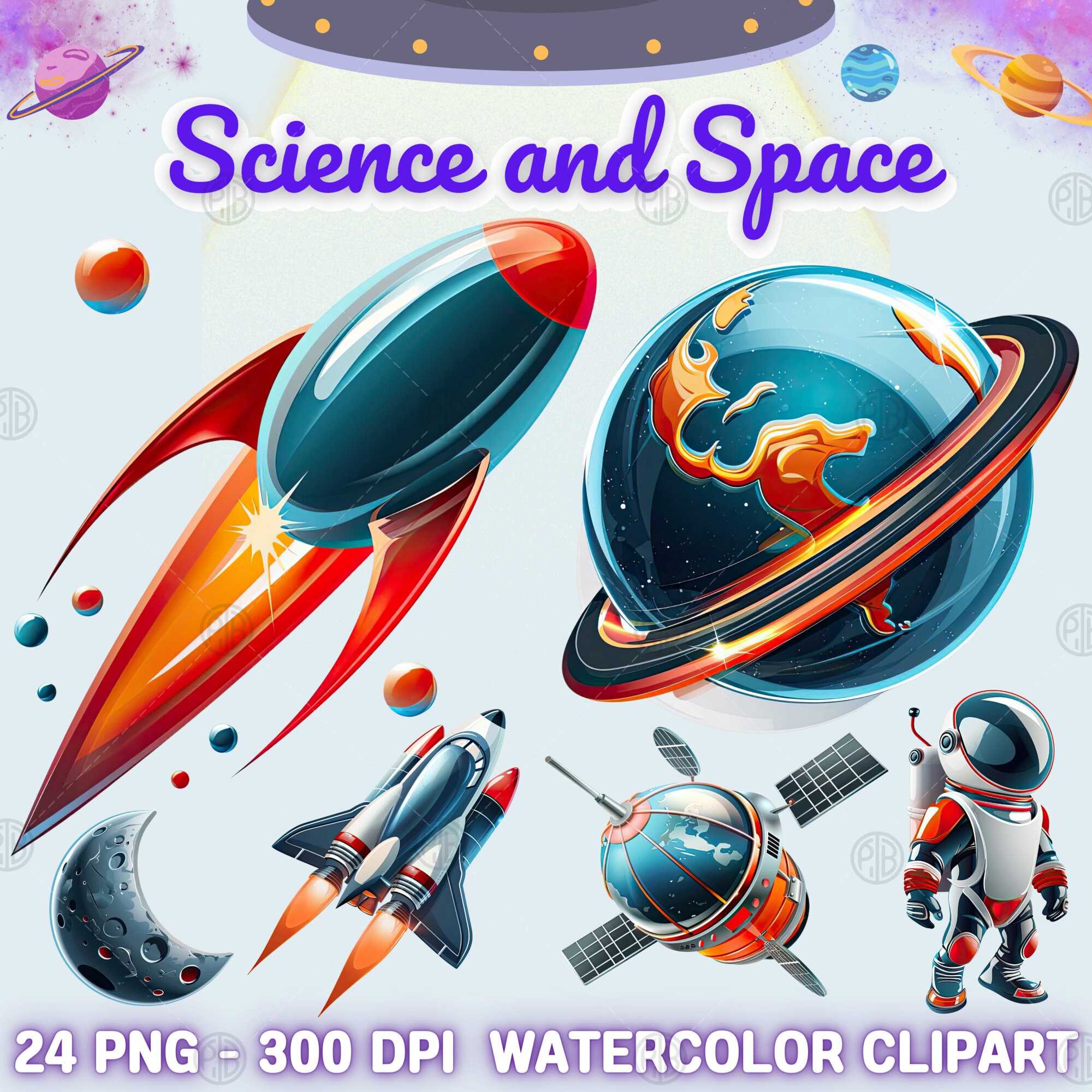 Watercolor Science and Space PNG, Laboratory Clip Art Portrait, Cute ...