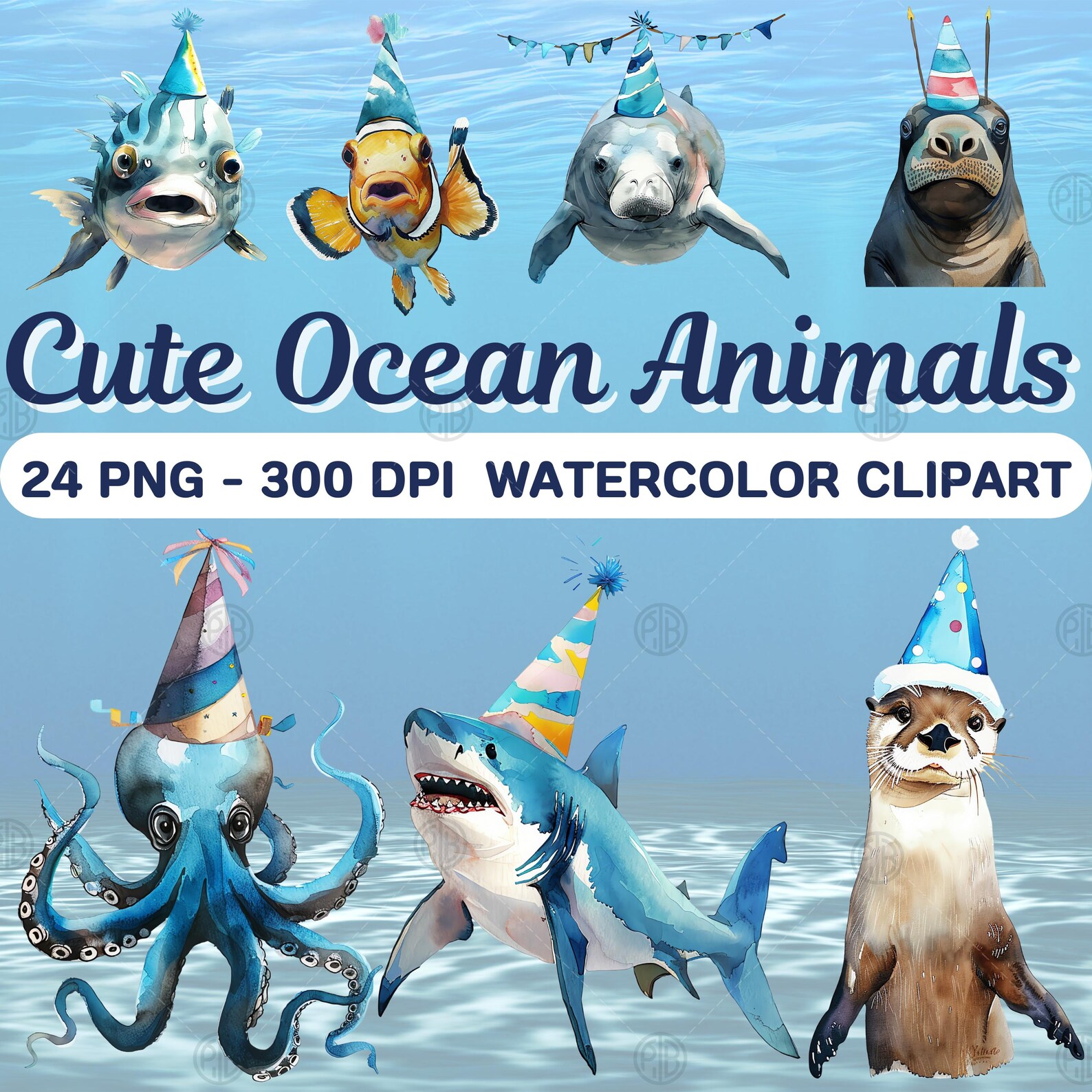 Watercolor Cute Ocean Animals PNG, Sealife Clip Art, Sea Clipart ...