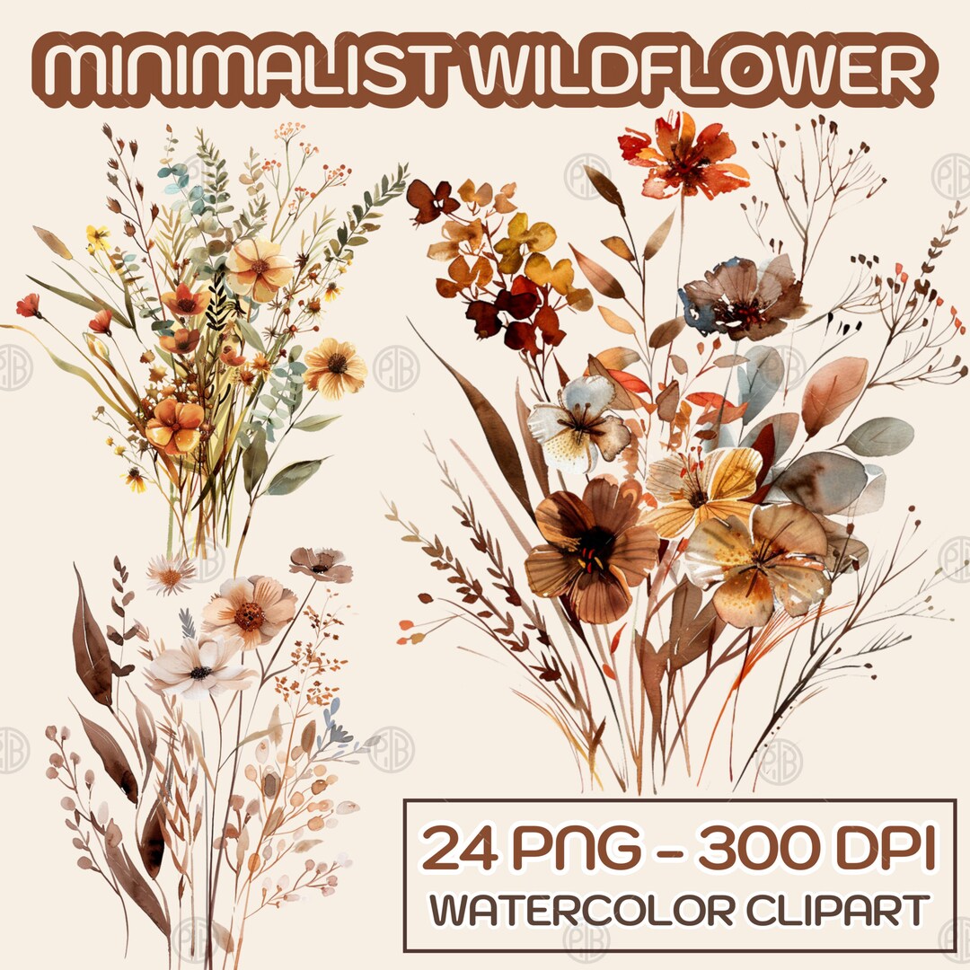 Watercolor Minimalist Wildflower PNG, Flower Clipart, Boho Floral Clip ...