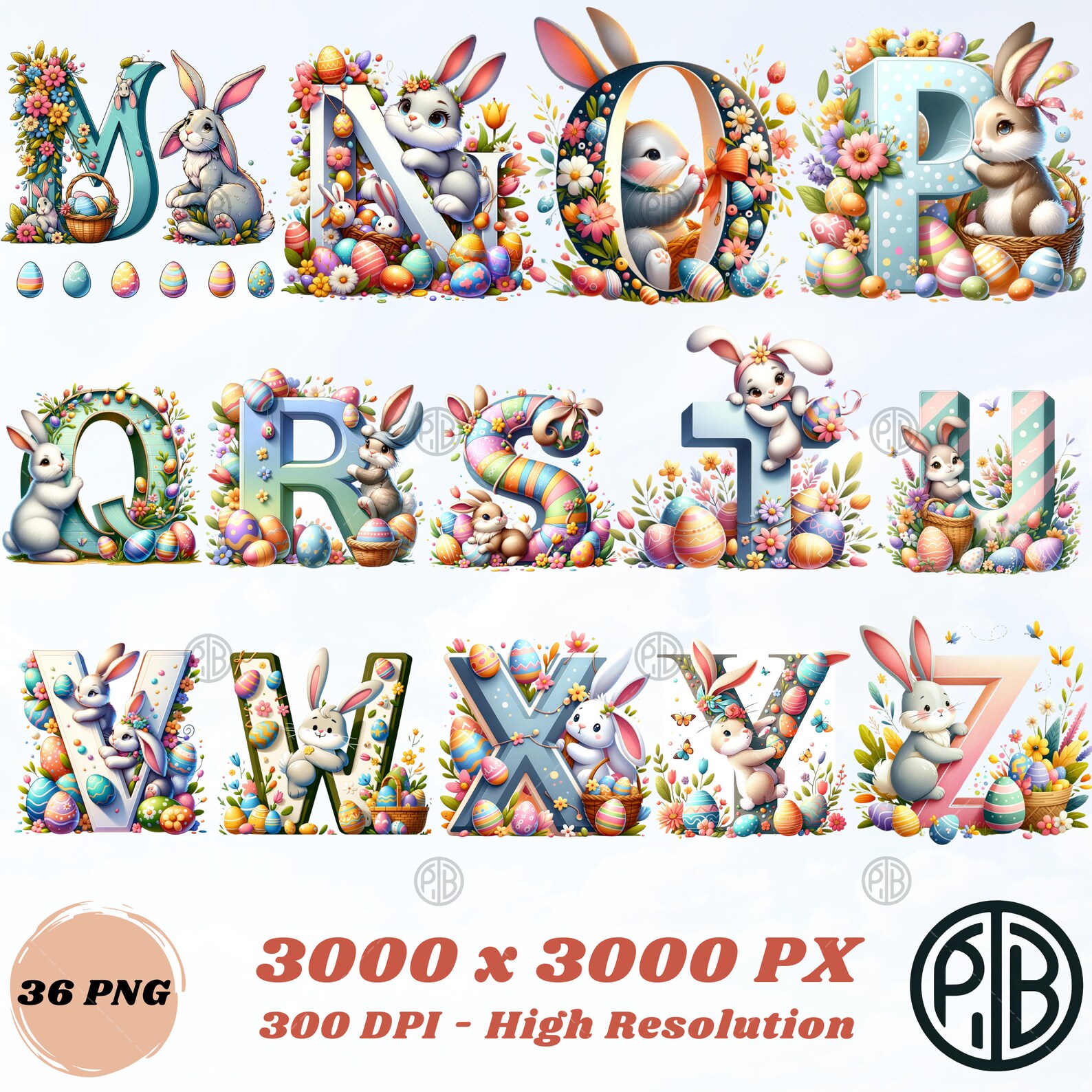 Watercolor Alphabet & Number Cute Rabbit Easter Egg Clipart, Nursery ...