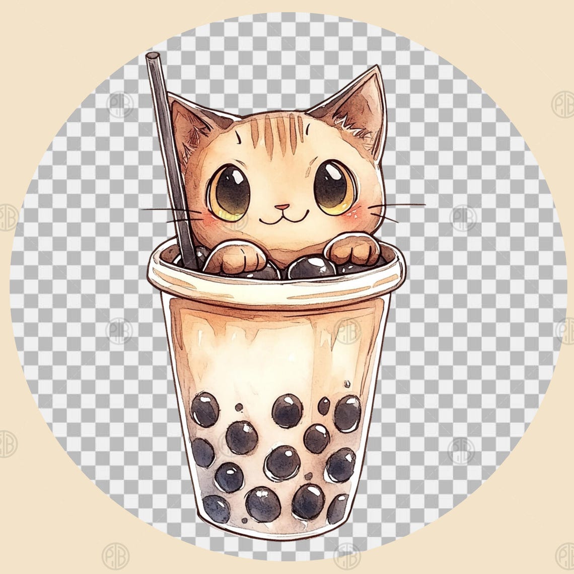 Watercolor Boba Milk Tea Cute Cat PNG, Funny Kitten Clip Art, Kawaii ...