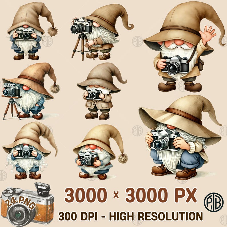 Watercolor Cute Gnome Photographer PNG, Camera Gnomes Clip Art ...