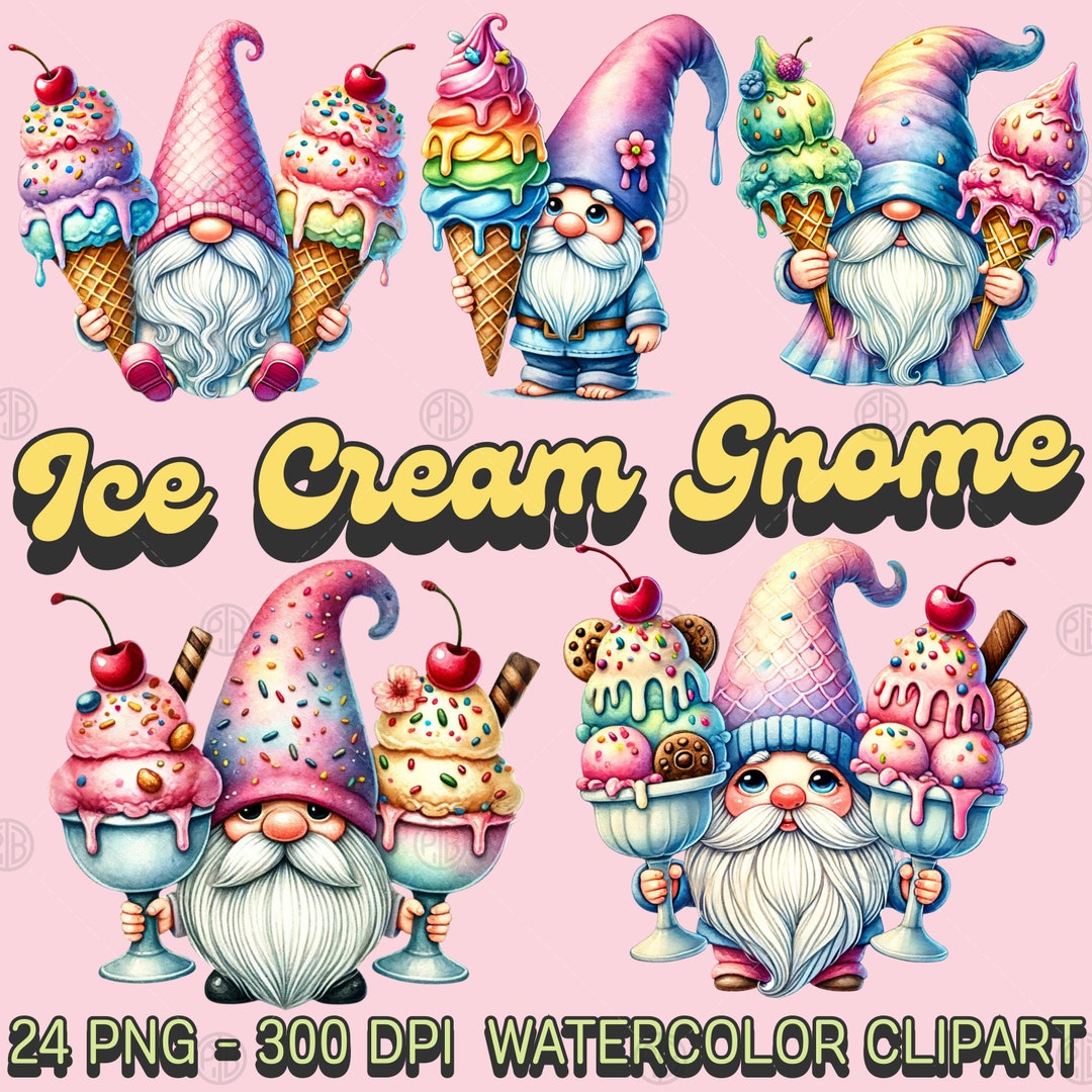 Watercolor Ice Cream Gnome PNG, Cute Truck Gnomes Clip Art, Cartoon ...