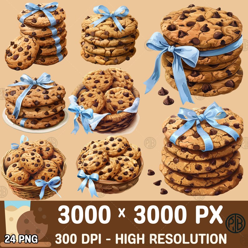 Watercolor Cookies and Milk PNG, Cute Blue Treats Clip Art, Chocolate ...