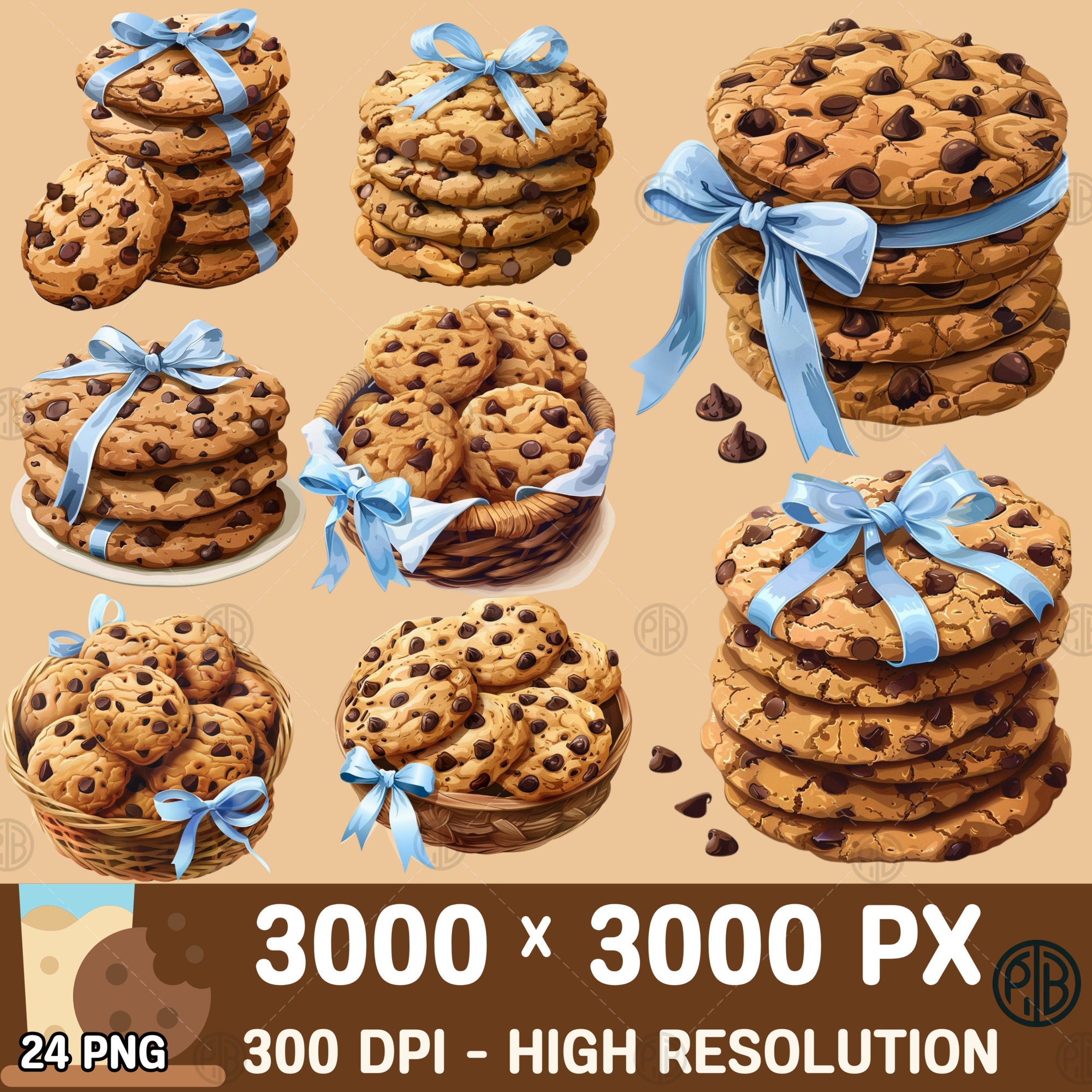 Watercolor Cookies and Milk PNG, Cute Blue Treats Clip Art, Chocolate ...