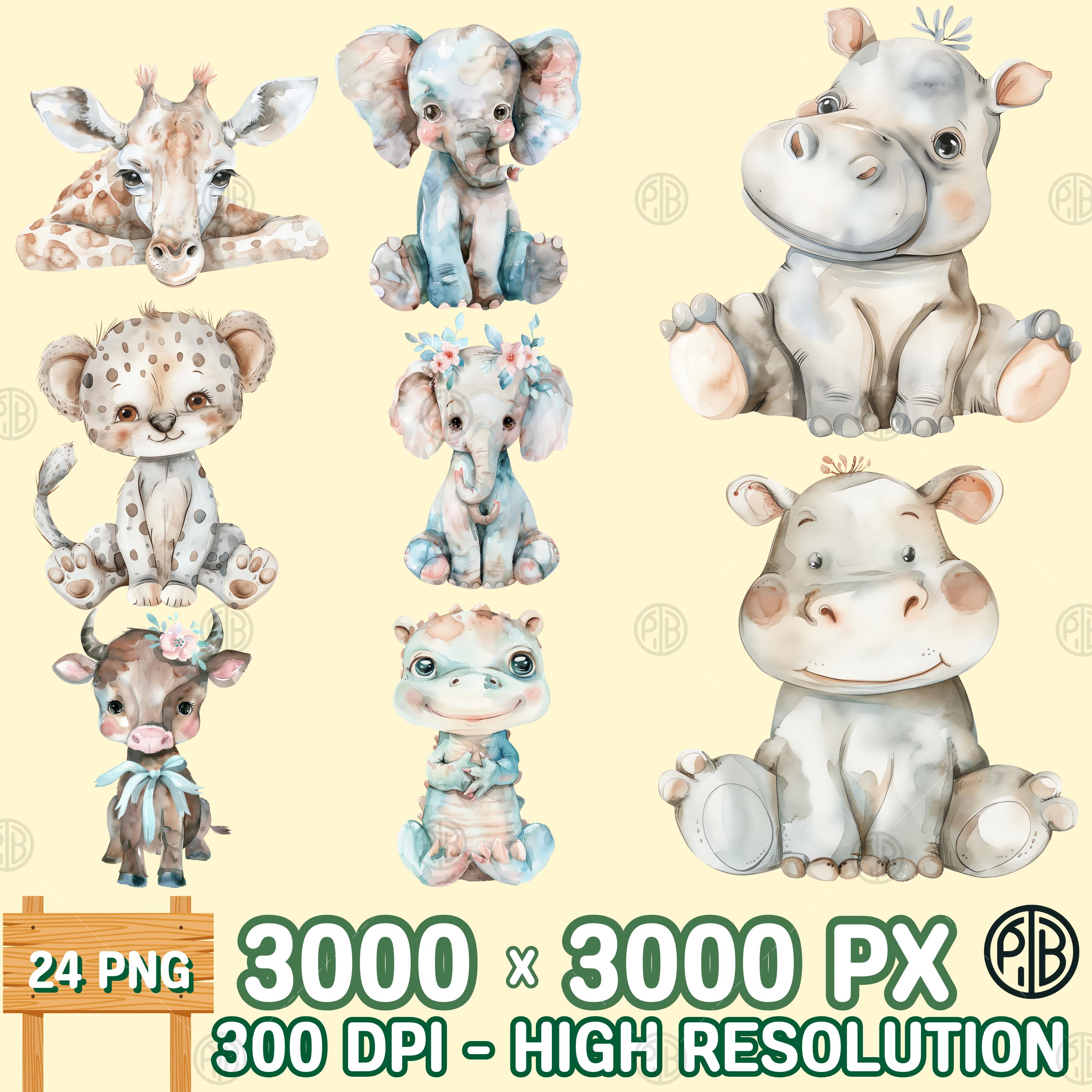 Watercolor Cute Safari PNG, Wild Africa Animals Clip Art, Jungle ...