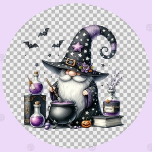 Watercolor Witch Gnomes PNG, Cute Halloween Clip Art, Funny Hat Gnome ...