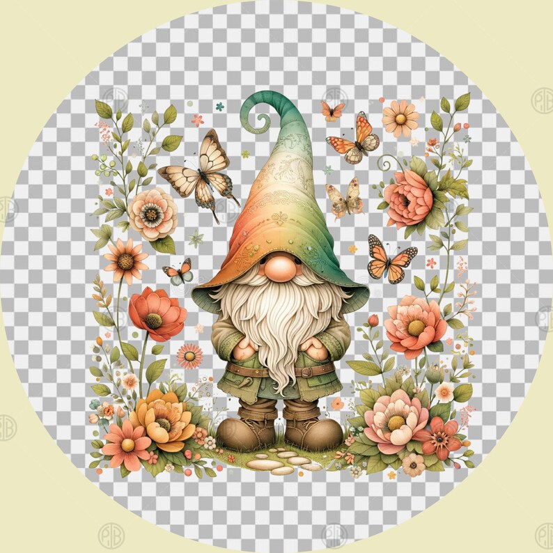 Watercolor Garden Gnome Clipart, Cute Gnomes With Butterfly & Flowers ...