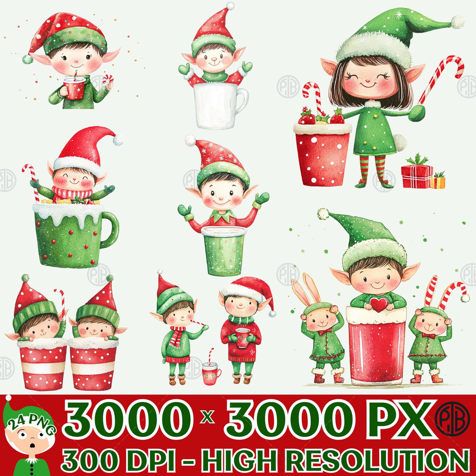 Watercolor Playful Christmas Elves PNG, Festive Holiday Clip Art, Cute ...