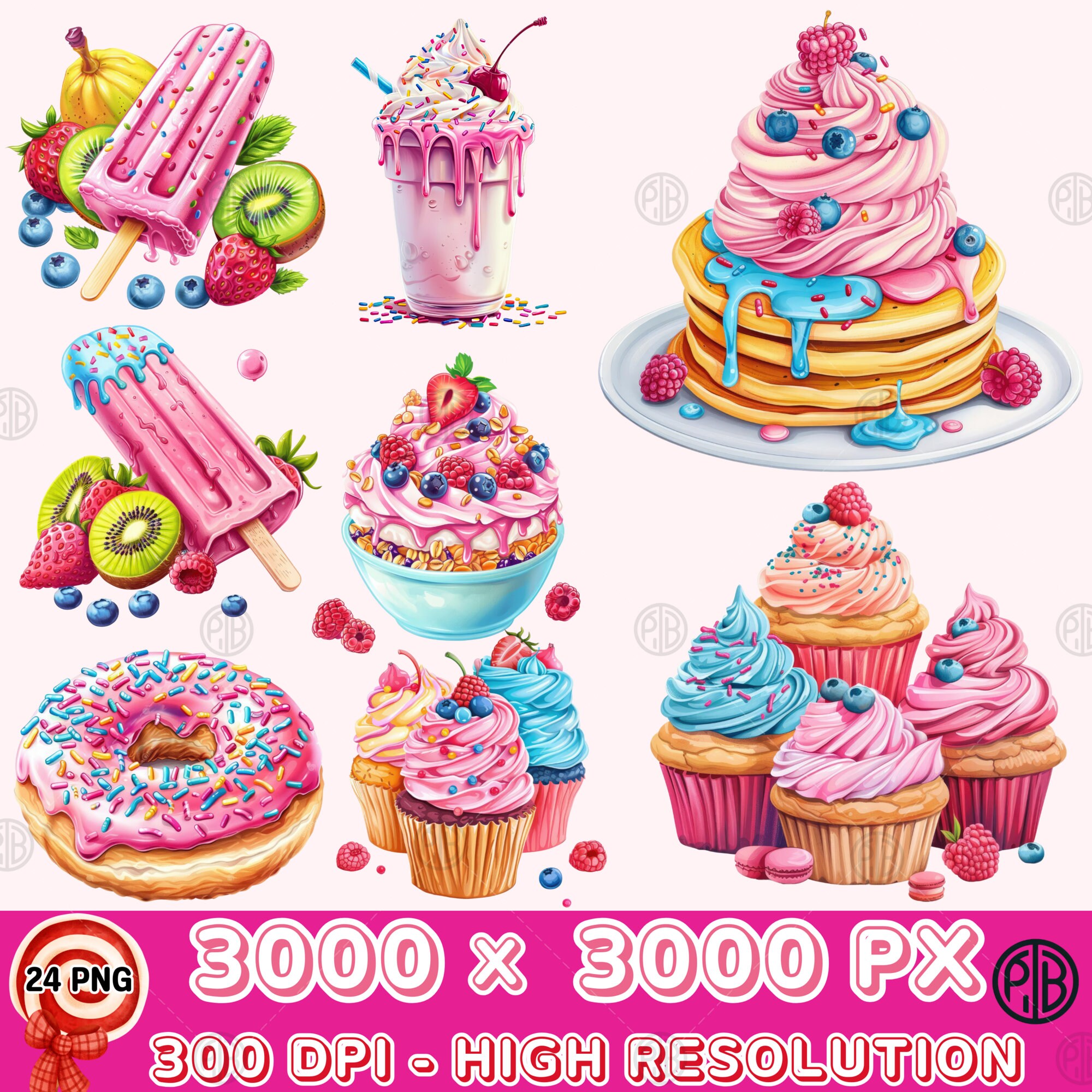 Watercolor Pastel Sweets PNG, Treats Clip Art Portrait, Cupcakes ...