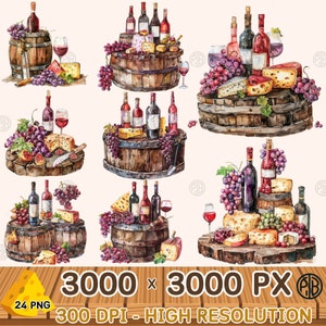 Watercolor Cheese and Wine PNG, Red Wine Lover Clip Art Portrait, Funny ...
