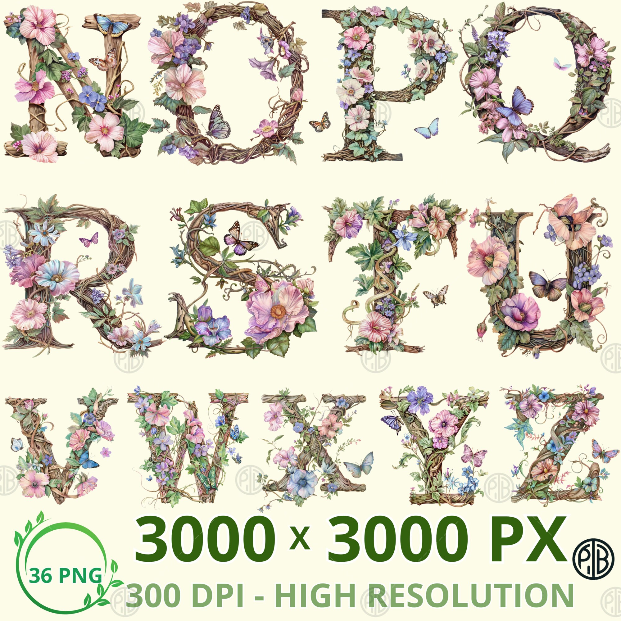 Watercolor Wildflower Floral Alphabet & Number PNG, Flower Clip Art ...