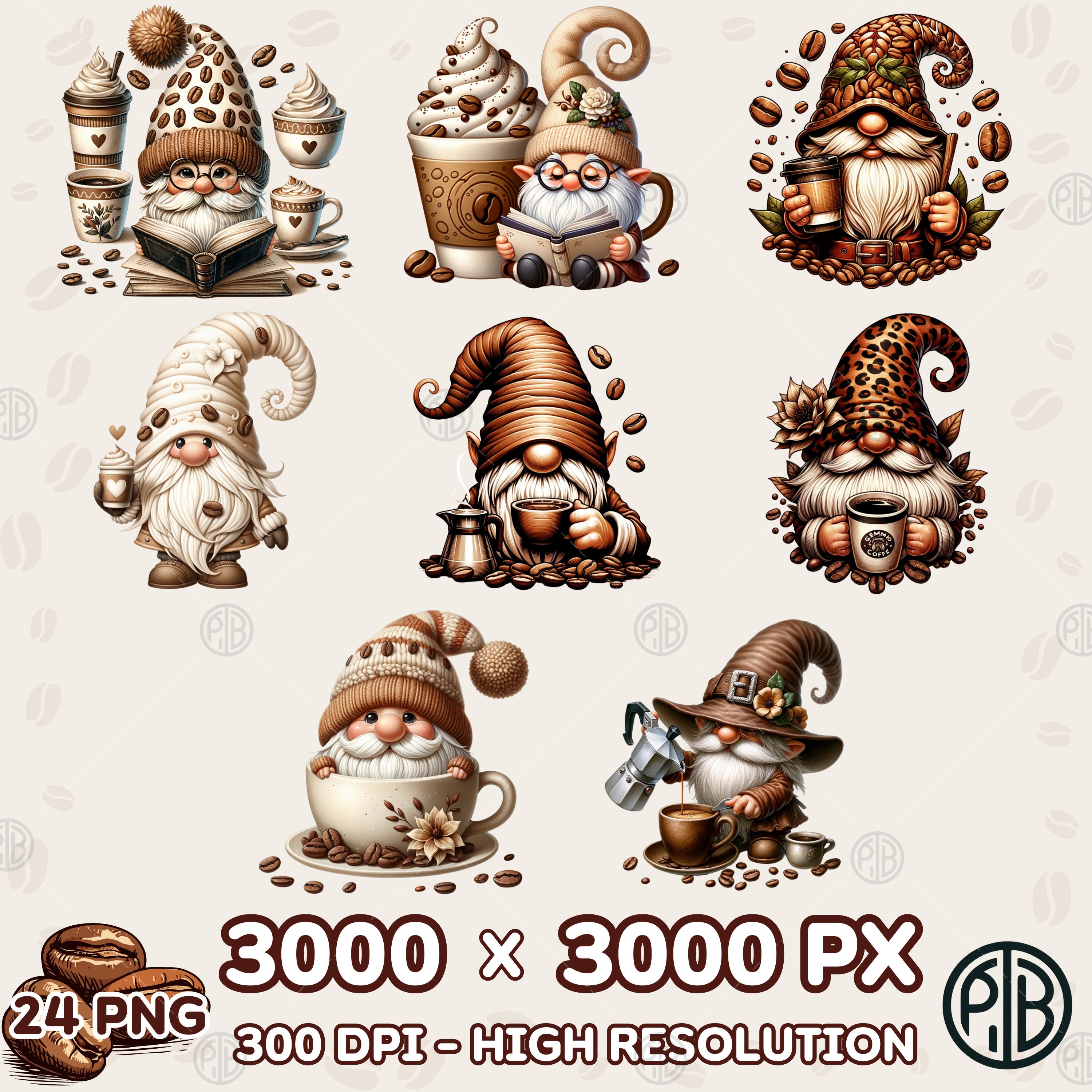 Watercolor Coffee Gnome Clipart, Cute Coffee Latte Gnomes PNG ...