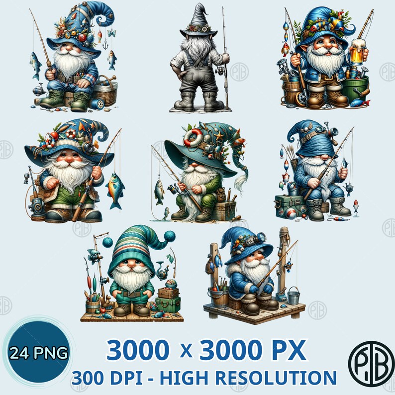 Watercolor Fishing Gnome Clipart, Cute Fisherman Gnomes PNG, Fly ...