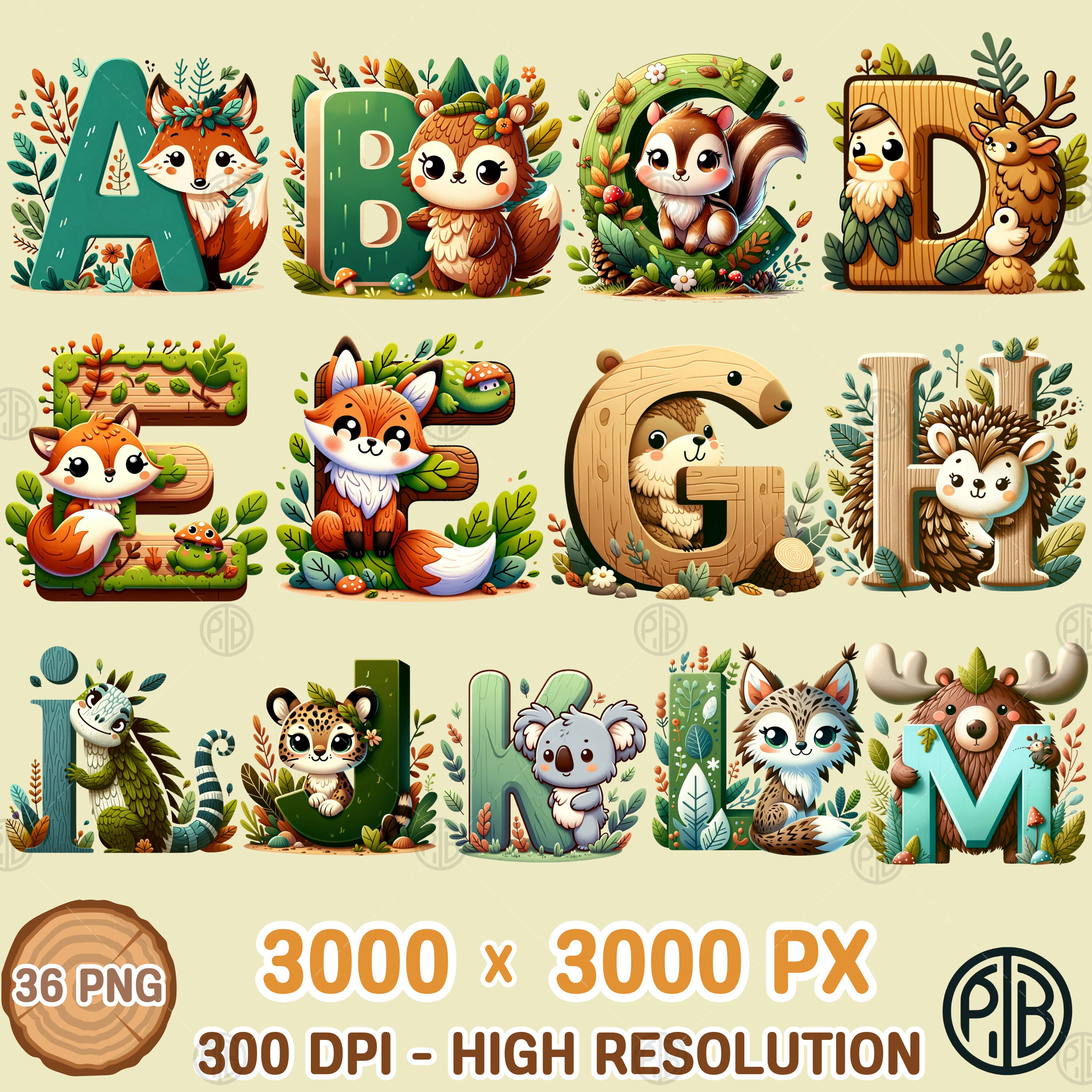 Watercolor Alphabet & Number Woodland Animals Clipart, Cute Animal ...