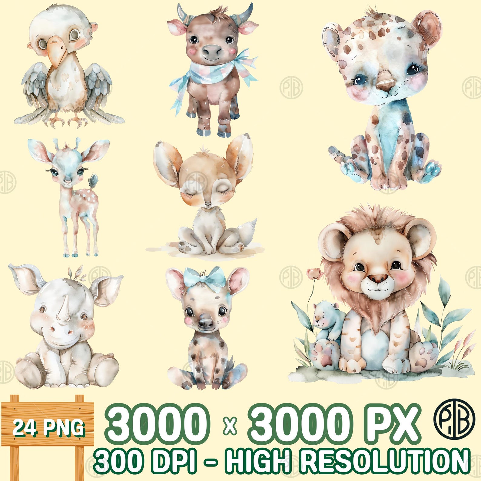 Watercolor Cute Safari PNG, Wild Africa Animals Clip Art, Jungle ...