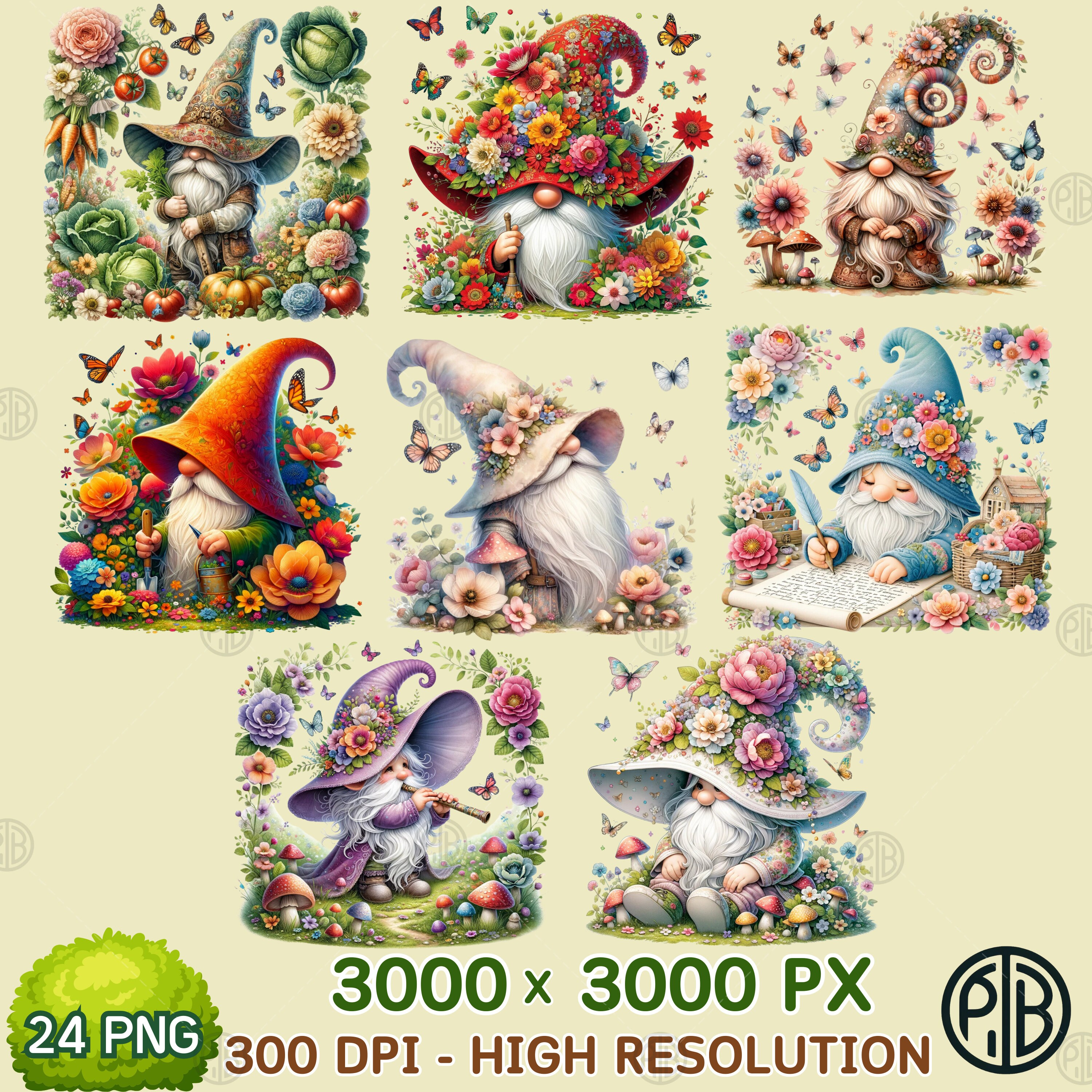 Watercolor Garden Gnome Clipart, Cute Gnomes With Butterfly & Flowers ...