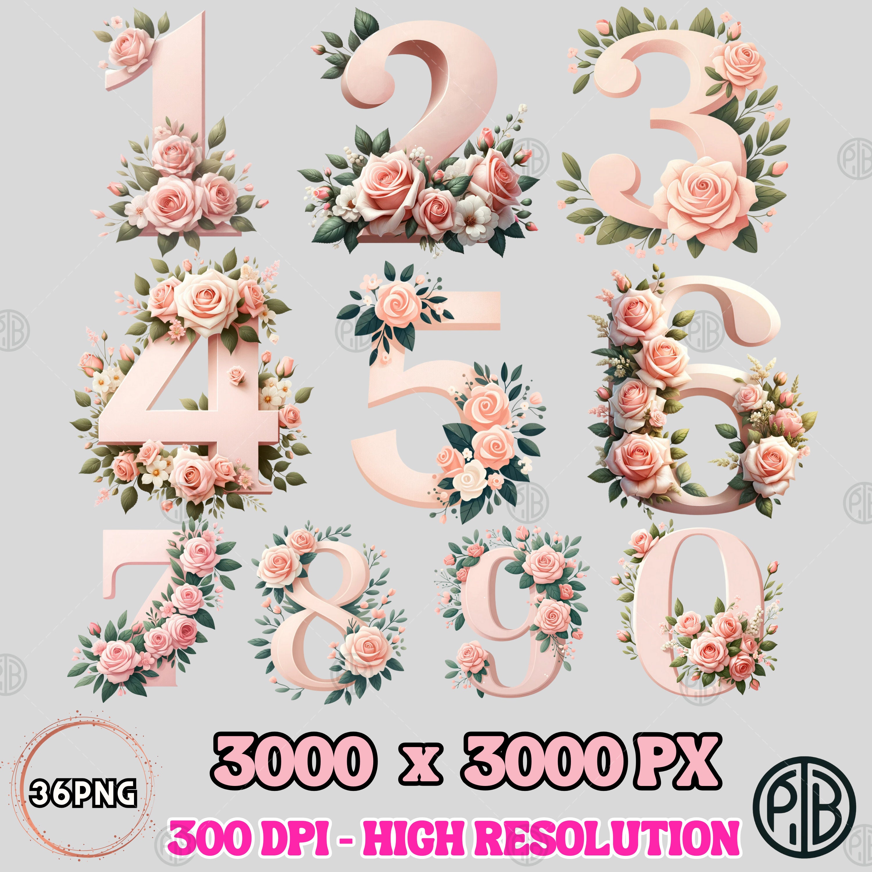 Watercolor Alphabet & Number Soft Pink Rose Clipart, Cute Floral ABC ...