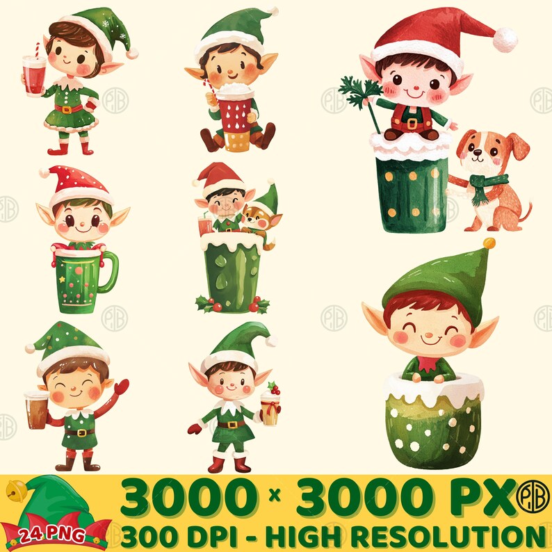 Watercolor Christmas Elf Arrival Letters PNG, Festive Holiday Clip Art ...