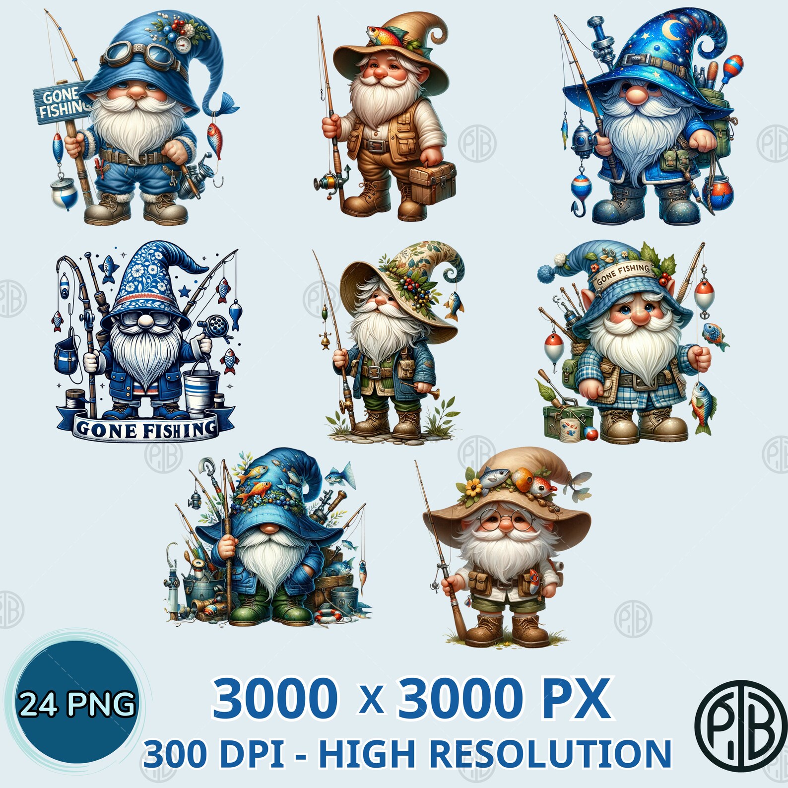 Watercolor Fishing Gnome Clipart, Cute Fisherman Gnomes PNG, Fly ...