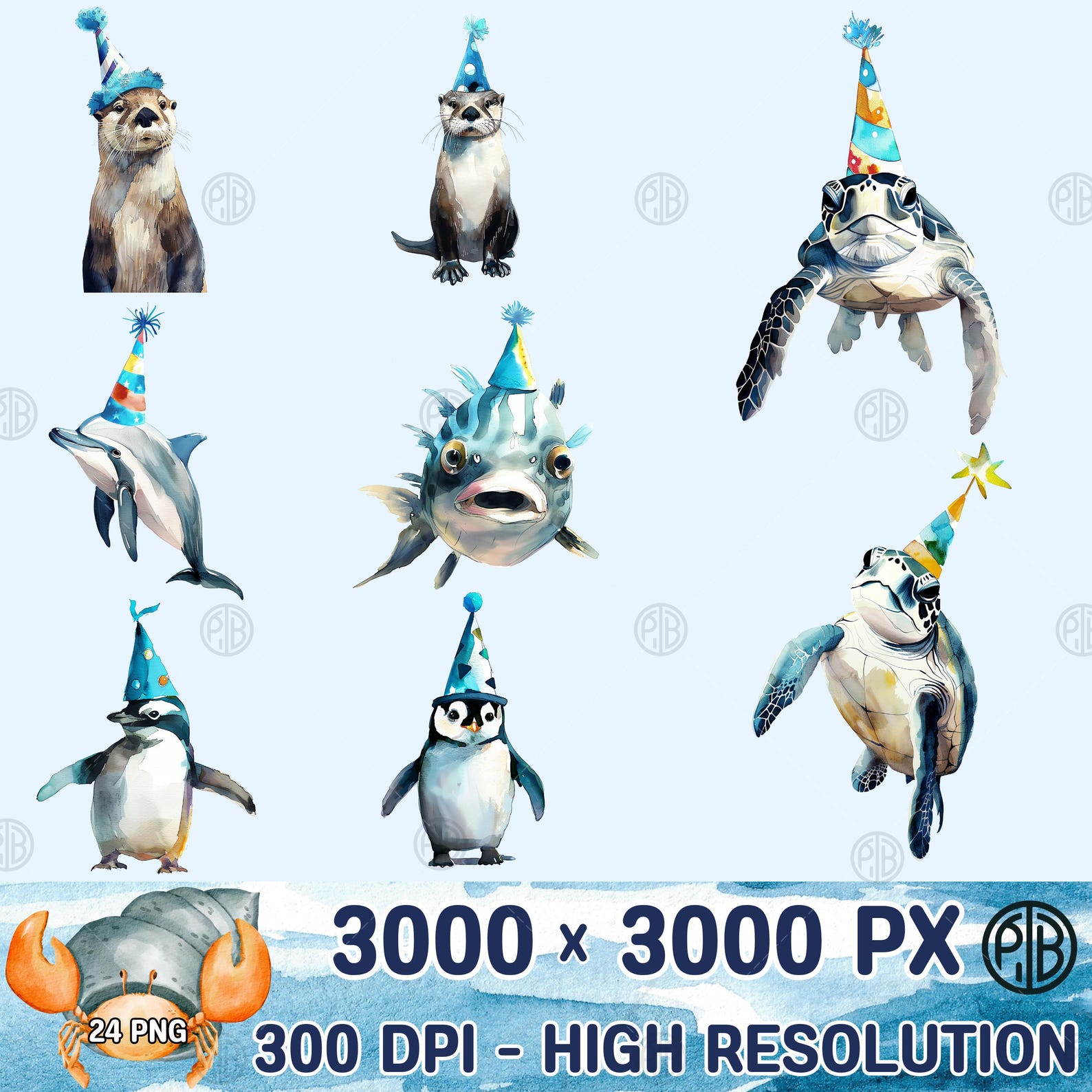 Watercolor Cute Ocean Animals PNG, Sealife Clip Art, Sea Clipart ...