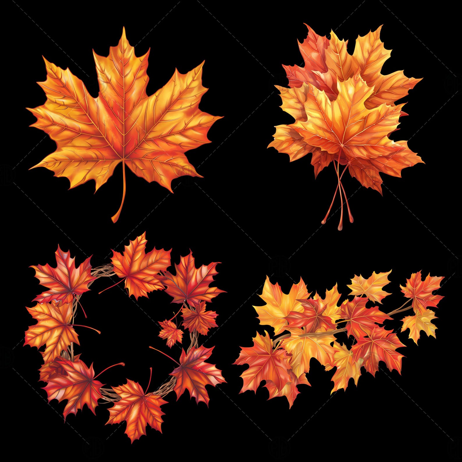 Watercolor Autumn Maple Leaves PNG, Vibrant Clip Art, Fall Leaf Clipart ...