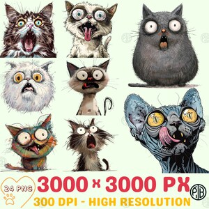 Watercolor Quirky Cartoon Cat Breed PNG, Cute Fluffy Feline Clip Art ...