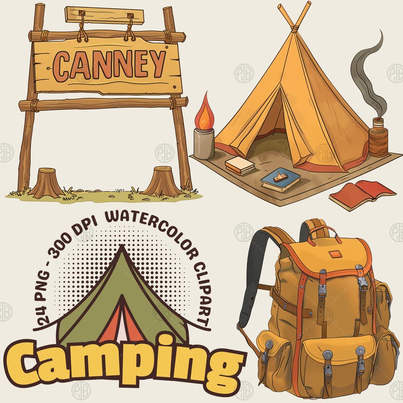 Watercolor Camping PNG, Travel Clip Art, Adventure Nature Clipart ...