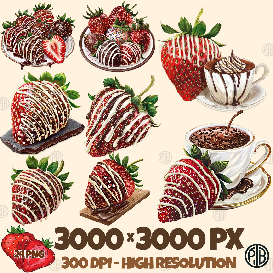 Watercolor Chocolate Covered Strawberry PNG, White Dark Strawberries ...
