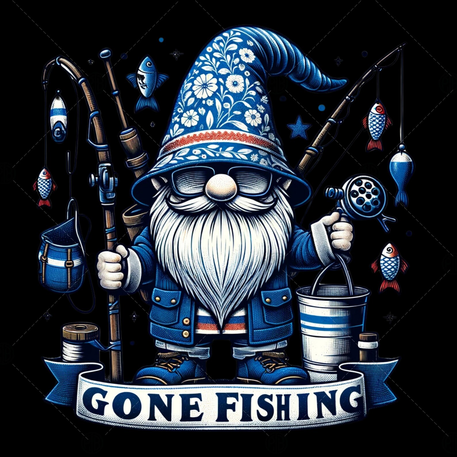 Watercolor Fishing Gnome Clipart, Cute Fisherman Gnomes PNG, Fly ...