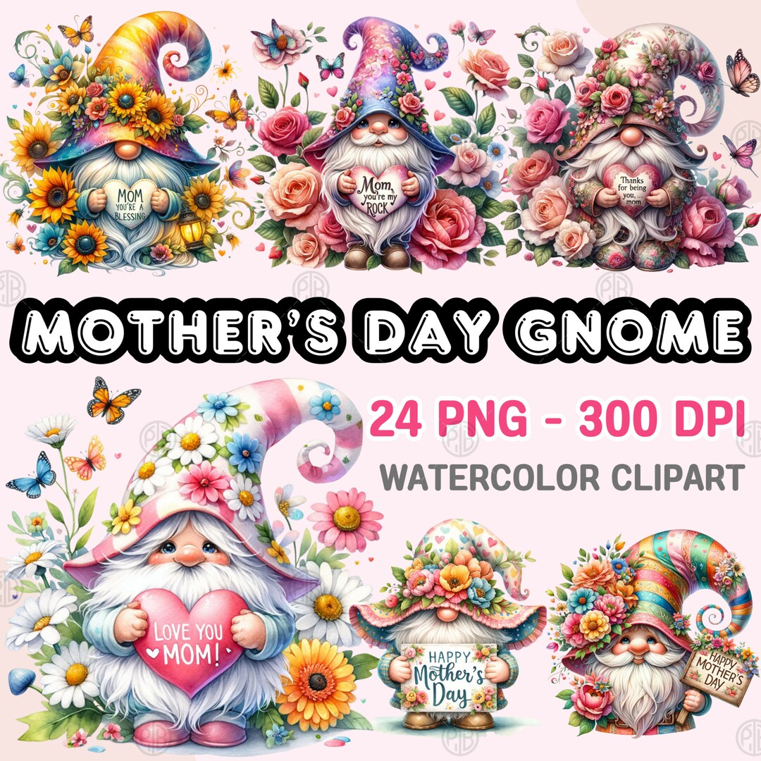 Watercolor Mothers Day Gnome PNG, Cute Mother Gnomes Clipart, Mom ...