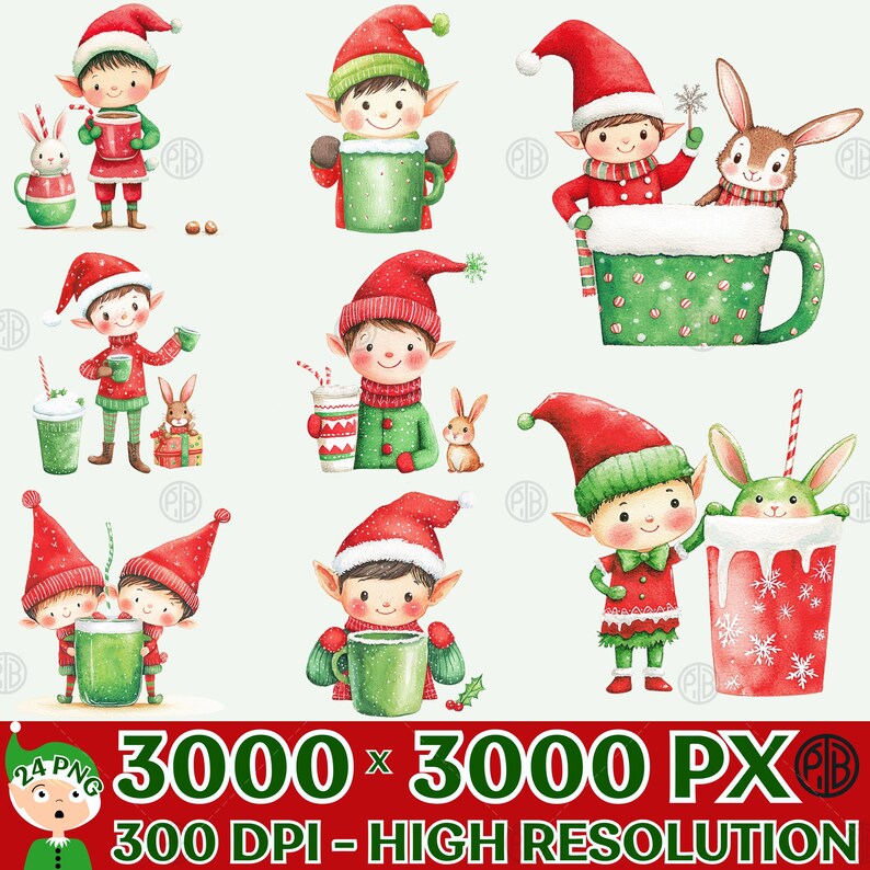 Watercolor Playful Christmas Elves PNG, Festive Holiday Clip Art, Cute ...