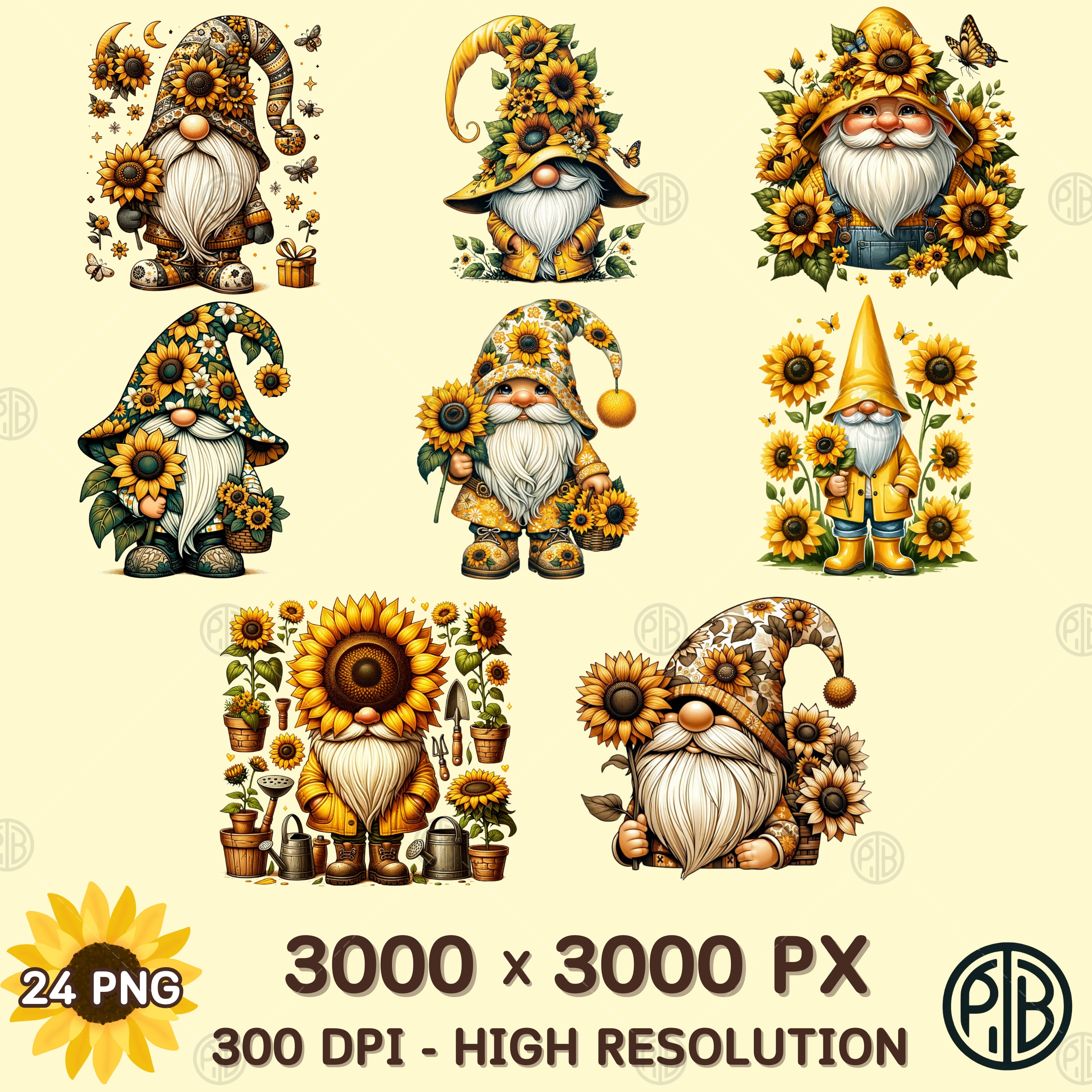 Watercolor Sunflower Gnome Clipart, Cute Sunflowers Gnomes PNG, Spring ...