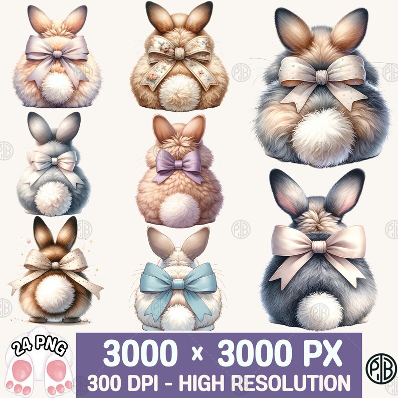 Watercolor Cute Bunny Knot Butt PNG, Ribbon Rabbit Clipart, Spring Clip ...