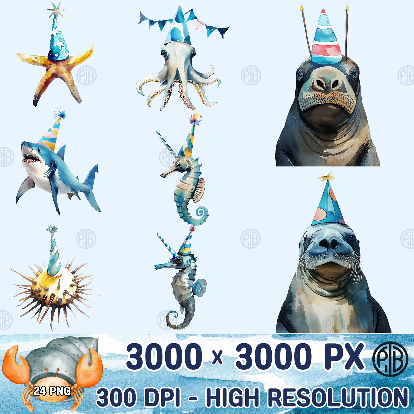 Watercolor Cute Ocean Animals PNG, Sealife Clip Art, Sea Clipart ...