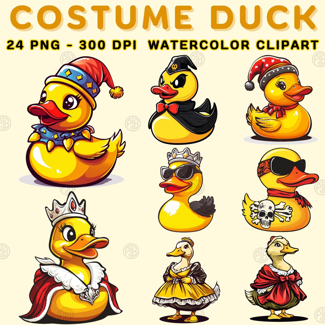 Watercolor Costume Rubber Duck PNG, Festive Cute Animal Clip Art ...